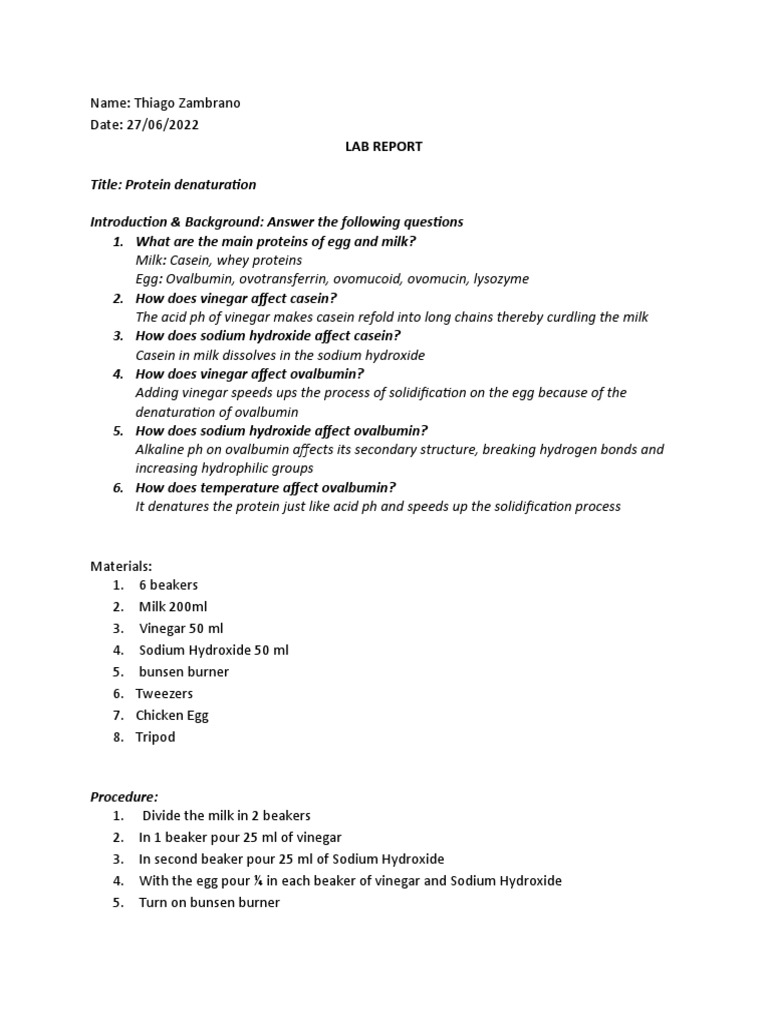 Lab Report | PDF | Sodium Hydroxide | Denaturation (Biochemistry)