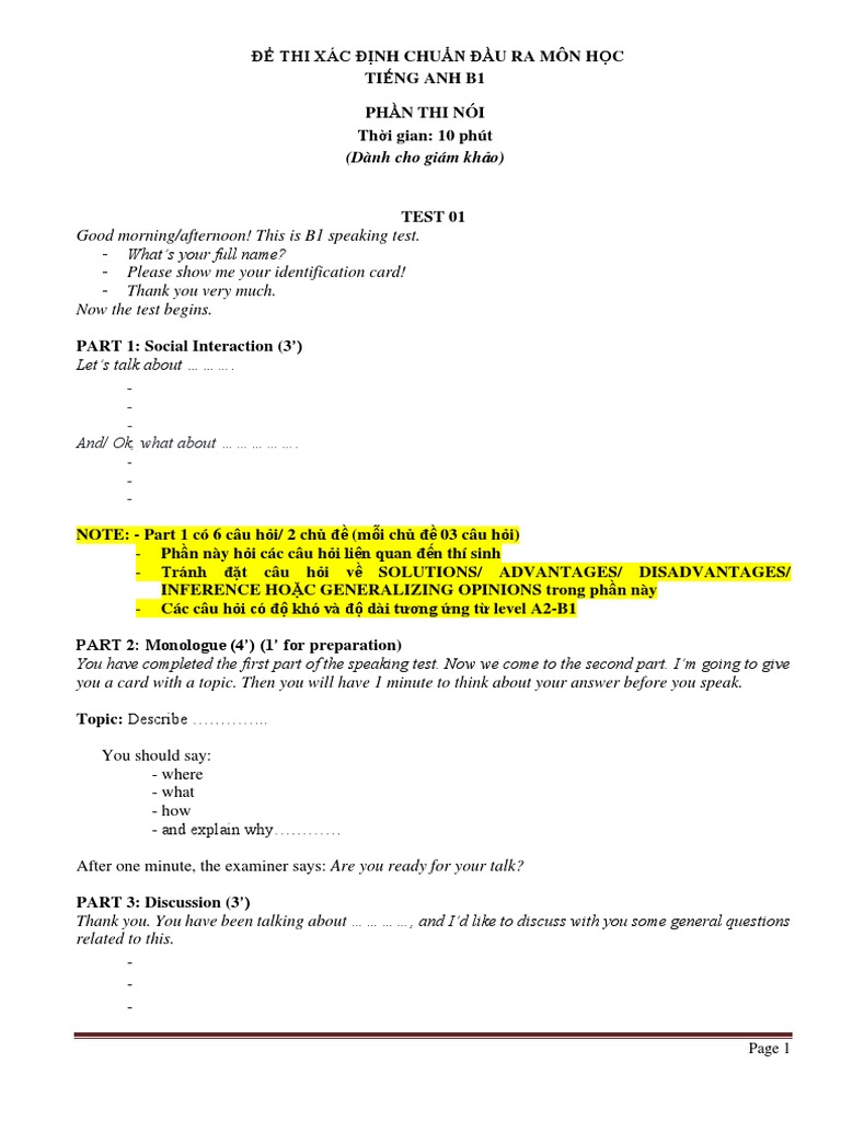 Speaking Vstep 3 Template | PDF