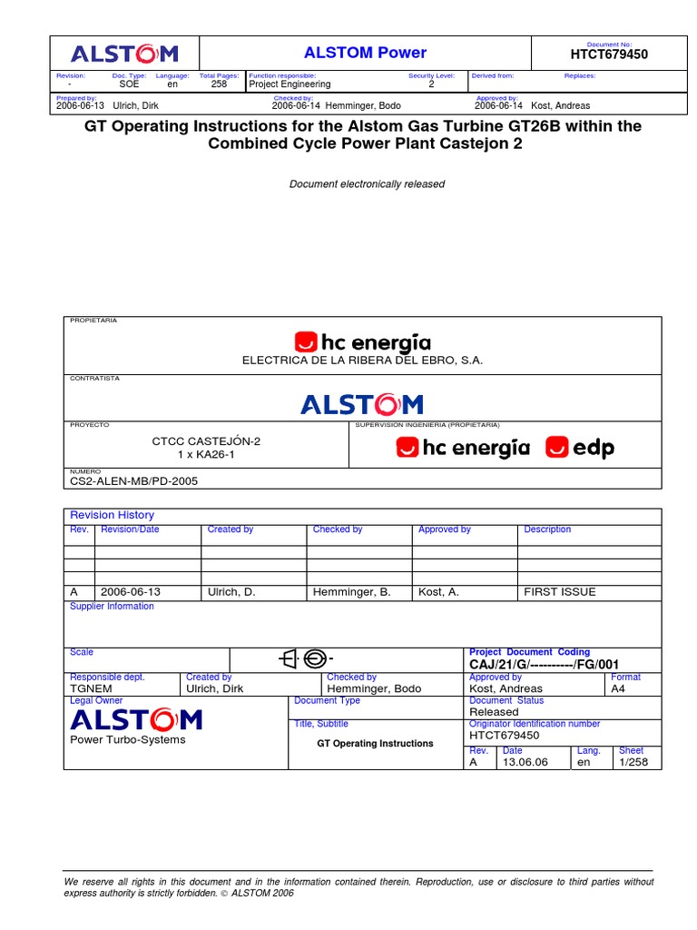 GT Operating Instructions For The Alstom Gas Turbine GT26B Within The ...