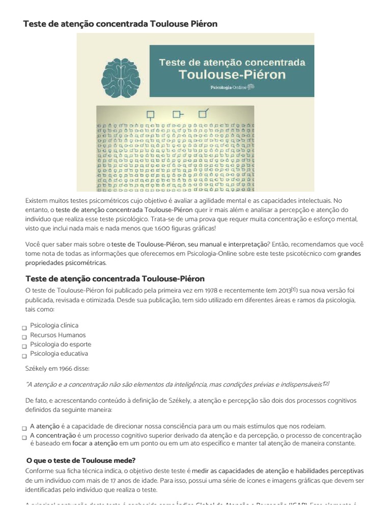 Teste de Atenção Concentrada Toulouse Piéron | PDF | Psicologia | Percepção