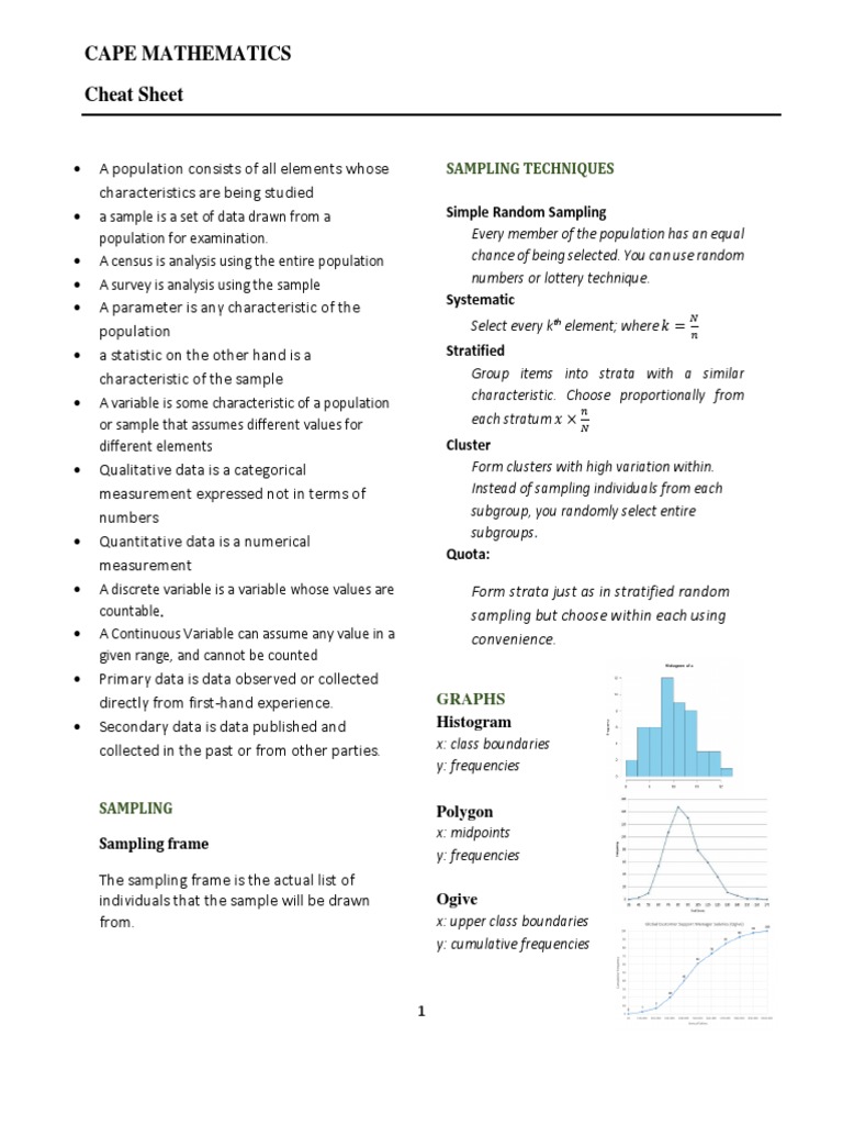 Cape Applied Mathematics Cheat Sheet | PDF | Sampling (Statistics) | Probability Distribution