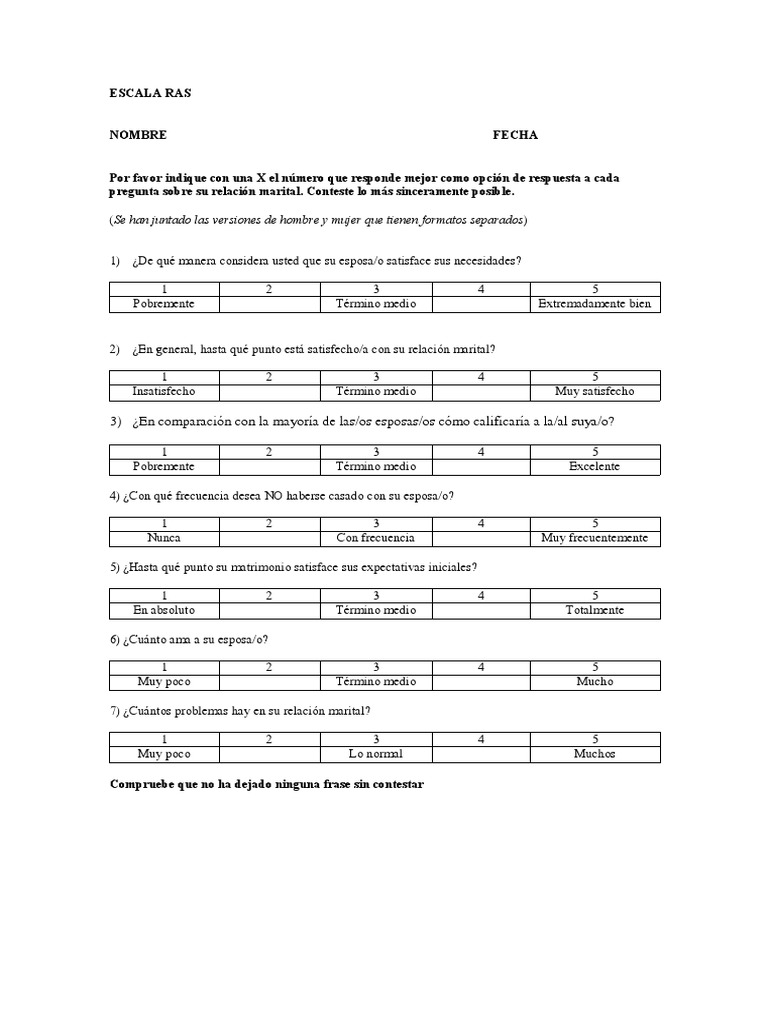 Escala Ras - Satisfaccion Marital | PDF