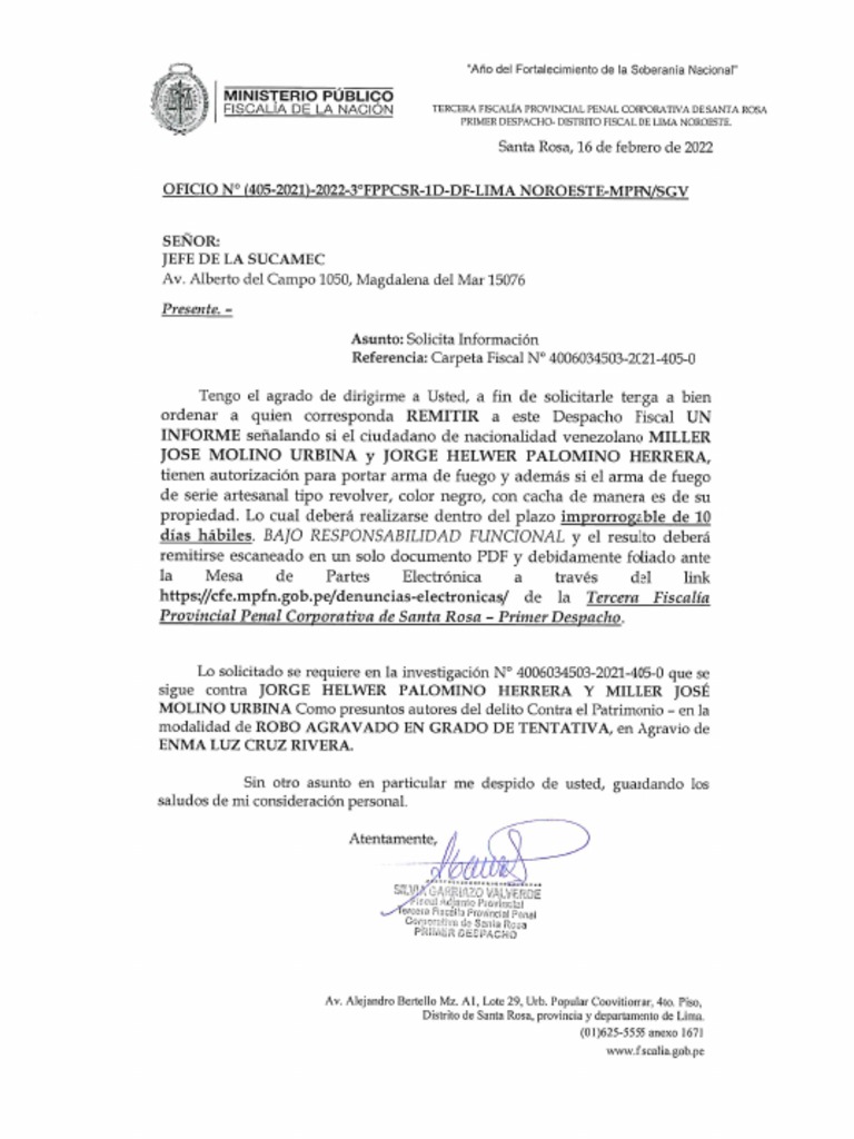 SUCAMEC Modelo Oficio.. | PDF