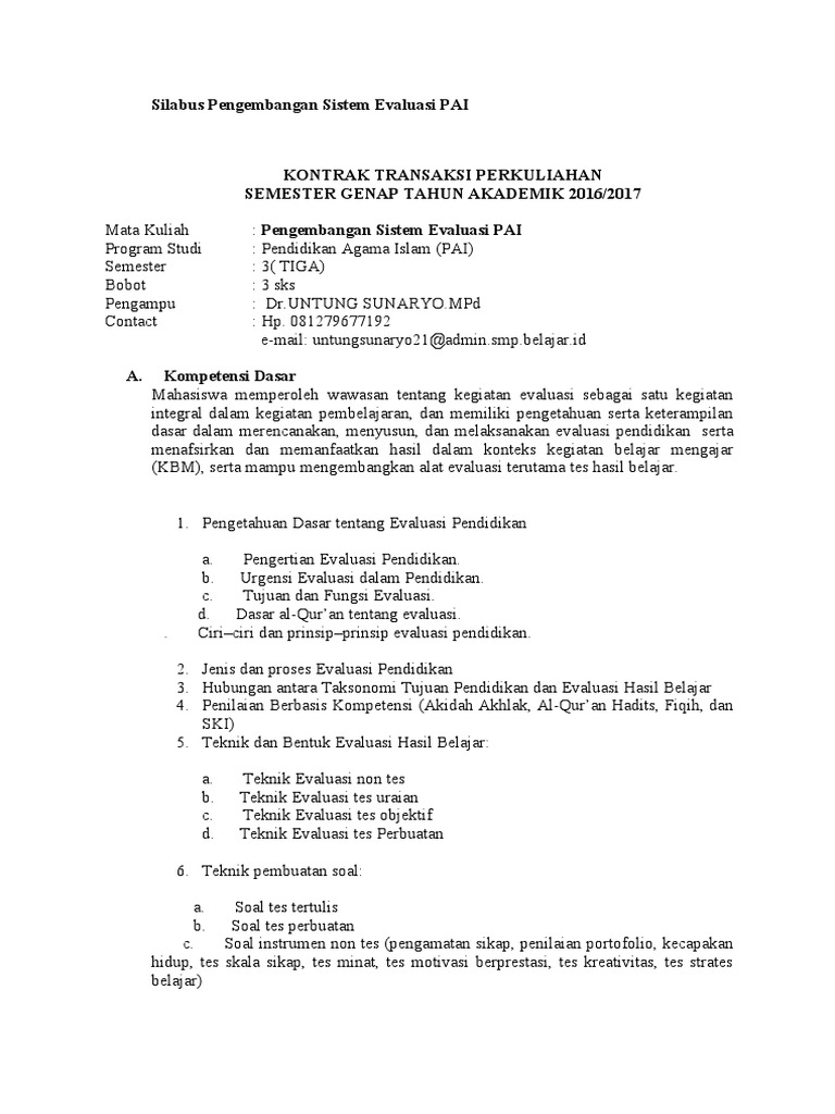 S. Silabus Pengembangan Sistem Evaluasi PAI | PDF