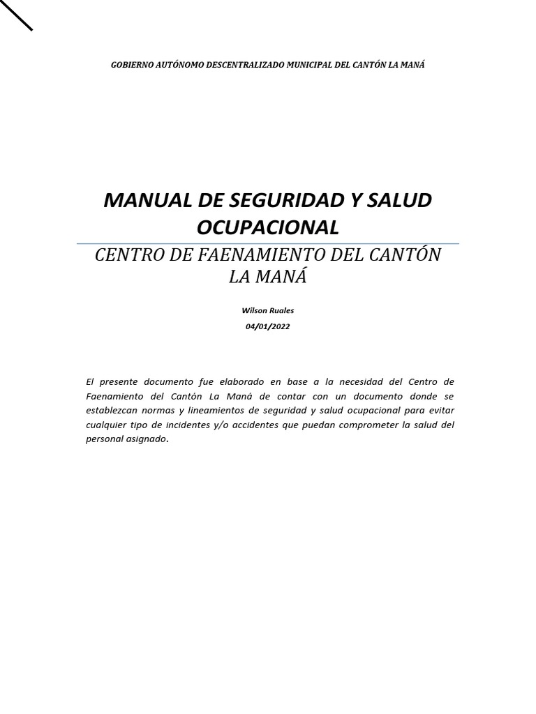 Manual de Seguridad y Salud Ocupacional | PDF | Seguridad y salud ...