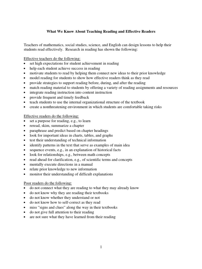 What We Know About Teaching Reading and Effective Readers | PDF ...