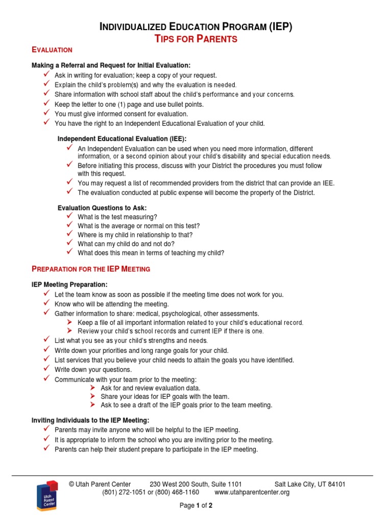 IEP Tips For Parents | PDF | Individualized Education Program | Cognition