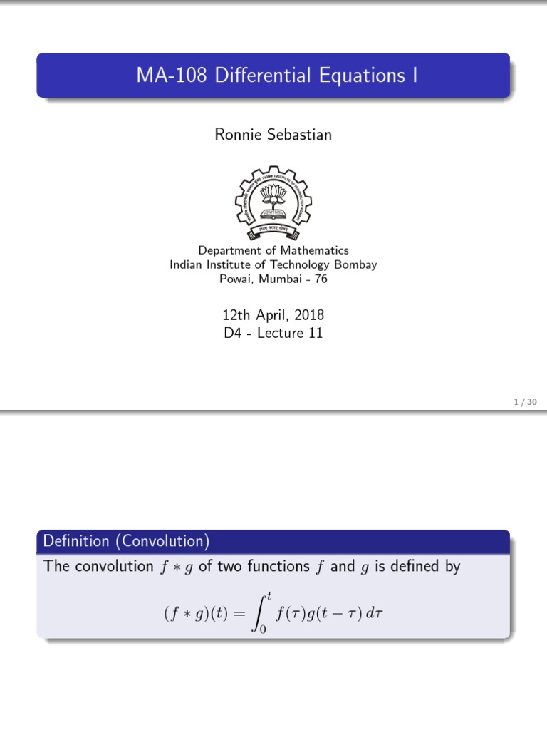 MA-108 Differential Equations I: Ronnie Sebastian | PDF | Convolution | Laplace Transform