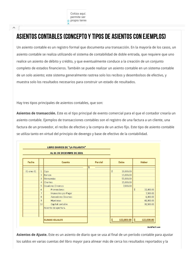 Asientos Contables (Concepto y Tipos de Asientos Con Ejemplos) - Club ...