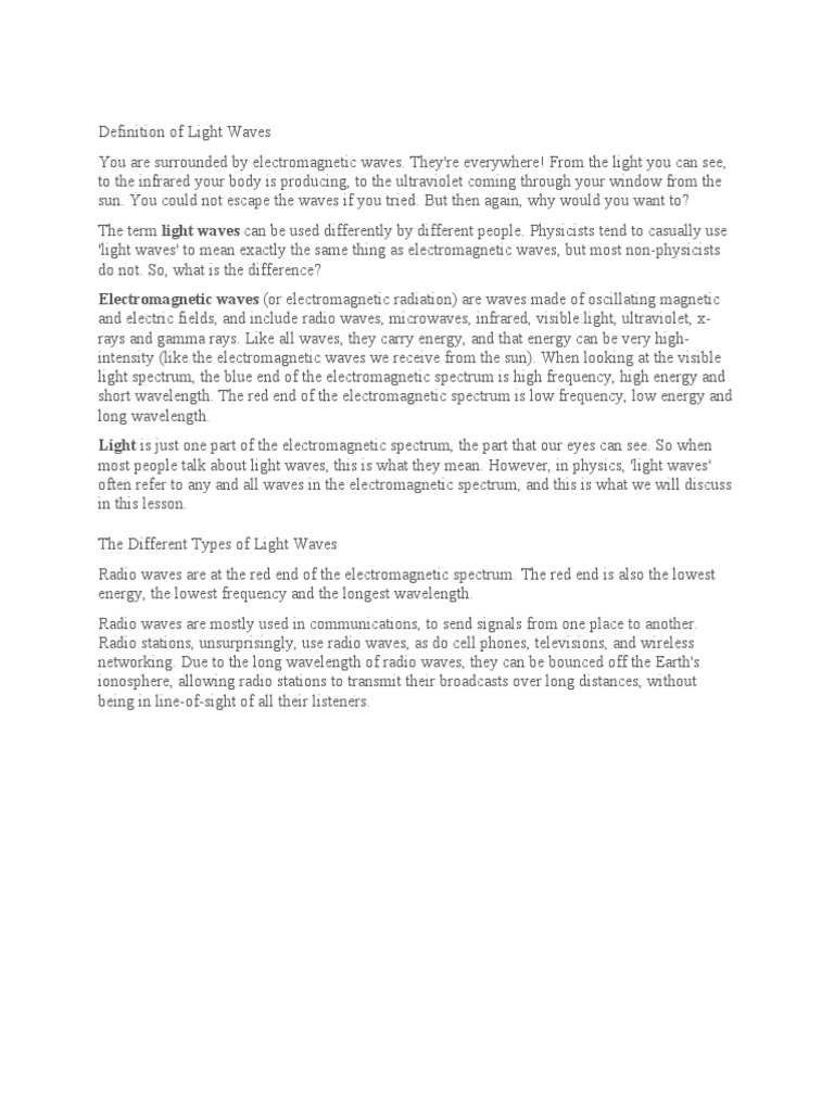 Understanding Light Waves and Spectrum | PDF | Electromagnetic Spectrum ...