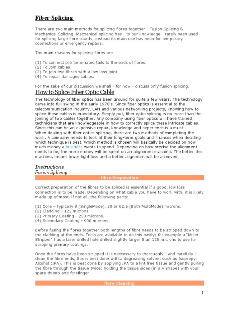 Spliceing Fiber | PDF | Optical Fiber | Equipment