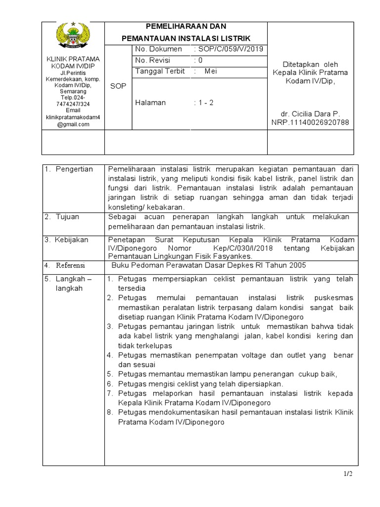 SOP Pemeliharaan Listrik | PDF