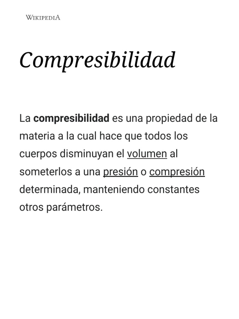 Compresibilidad - Wikipedia, La Enciclopedia Libre | PDF | Flujo ...