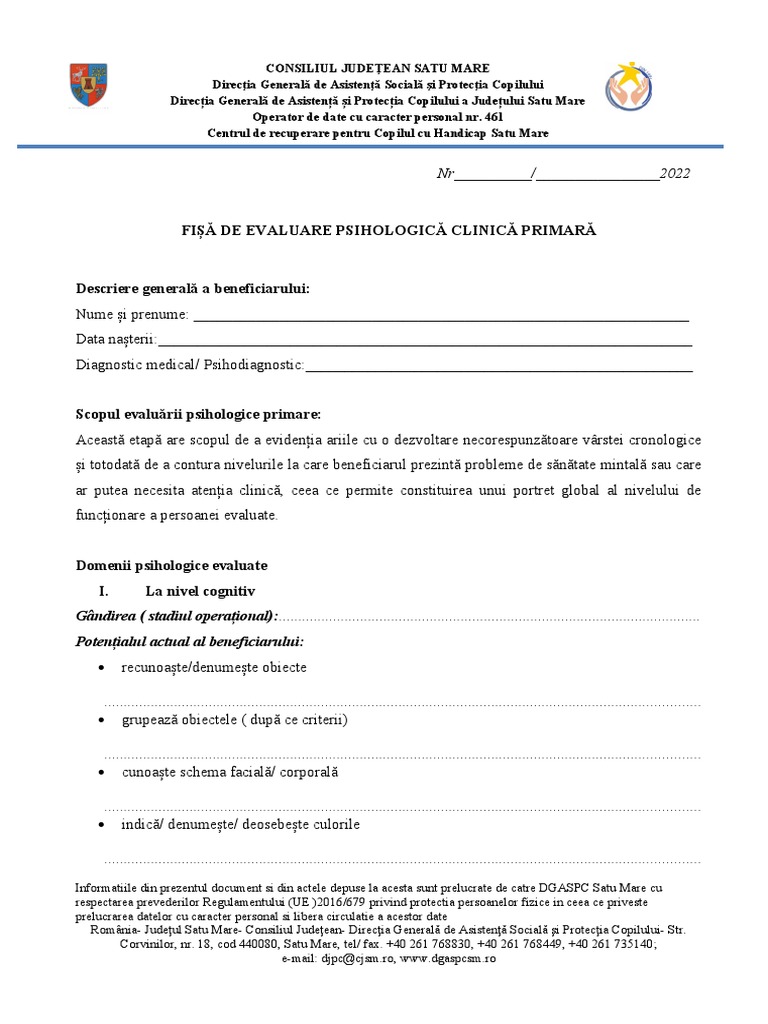 Fisa de Evaluare Psihologica 2022-1 | PDF