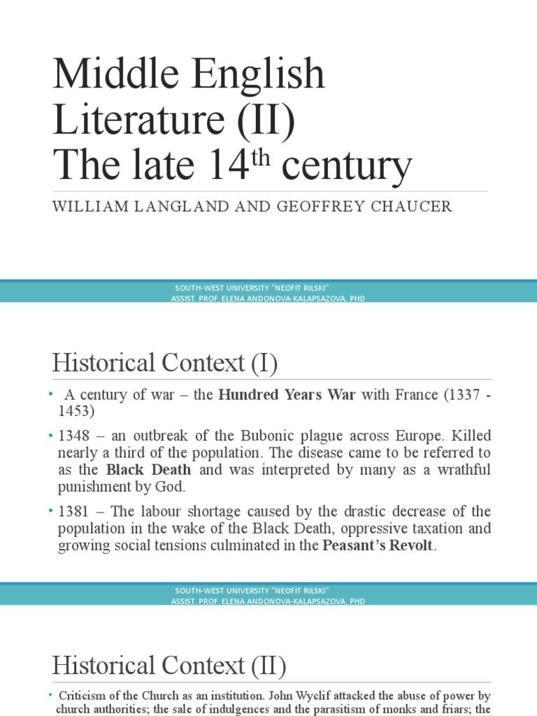 Middle English Literature (II) - Langland and Chaucer | PDF | Geoffrey ...