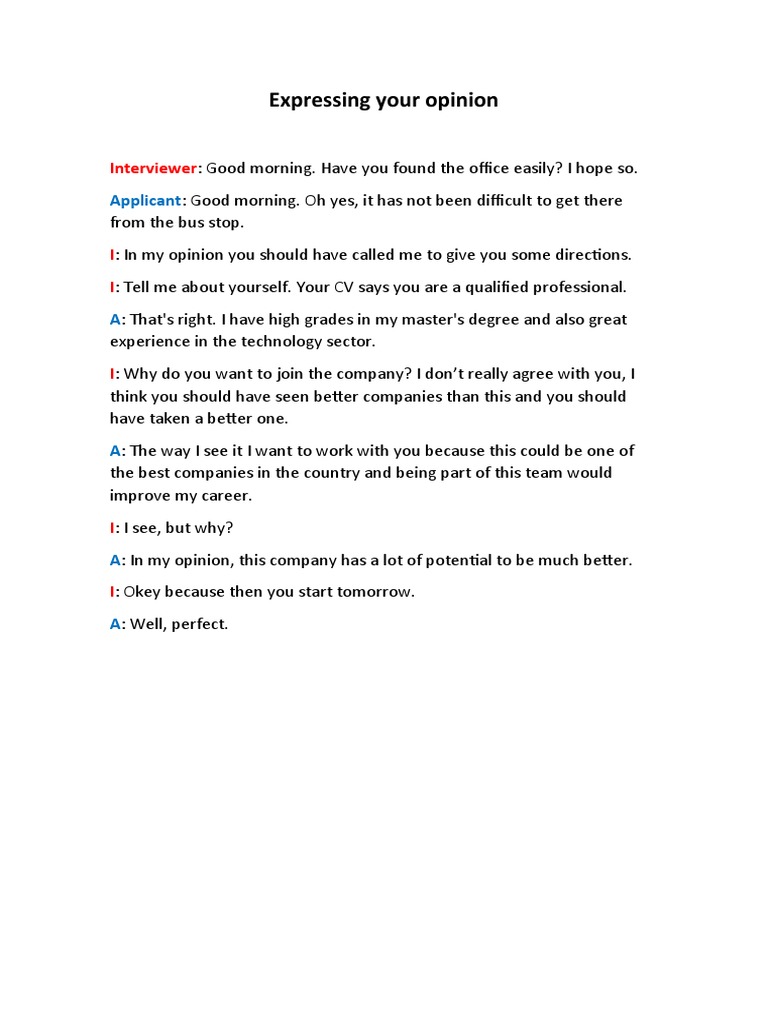 Expressing Your Opinion | PDF | Career & Growth