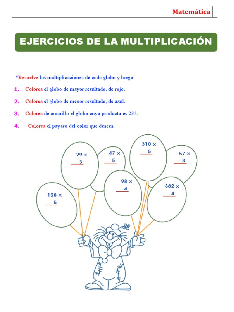 Hojas De Ejercicios De Multiplicación Para Tercer Grado Hojas De