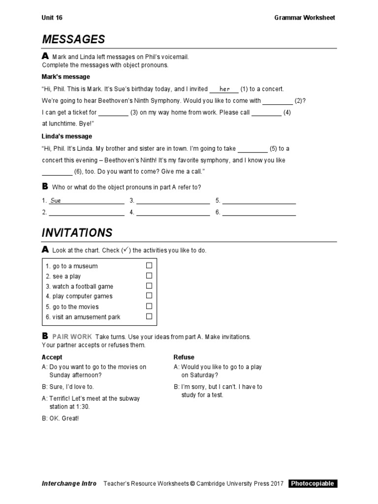 Messages: Unit 16 Grammar Worksheet | PDF