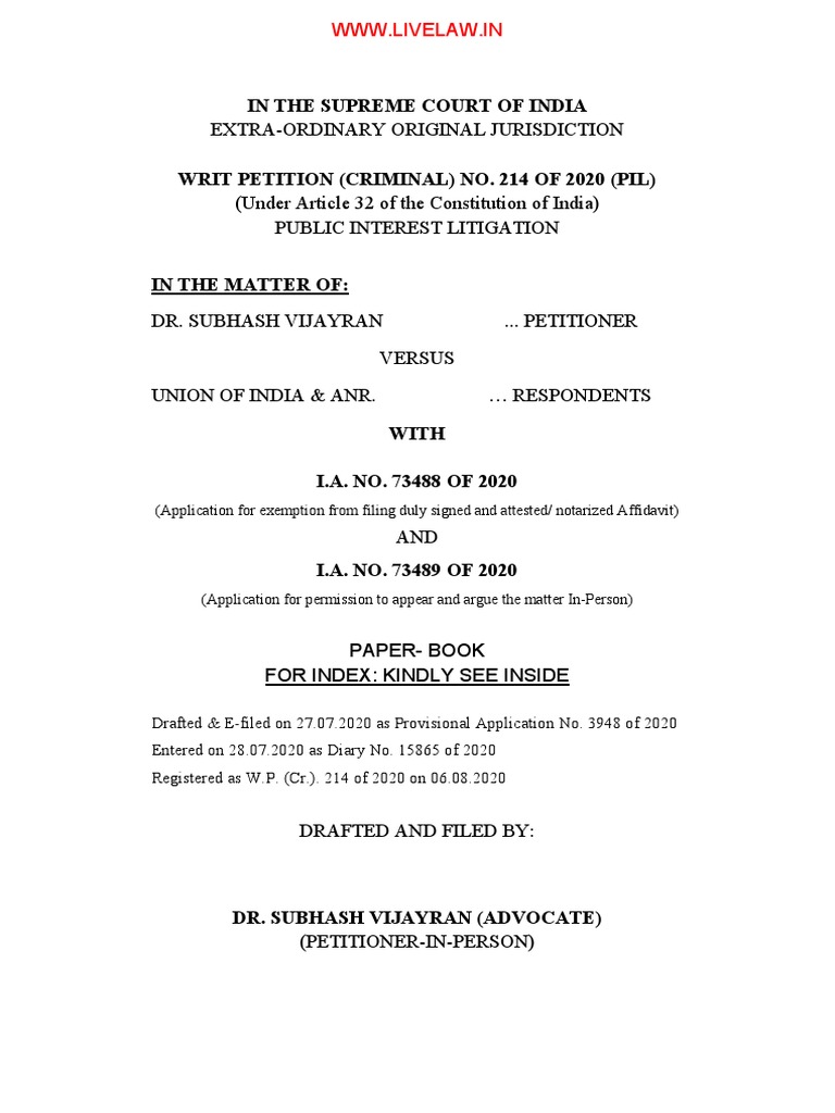 Application For Exemption From Filing Duly Signed and Attested ...