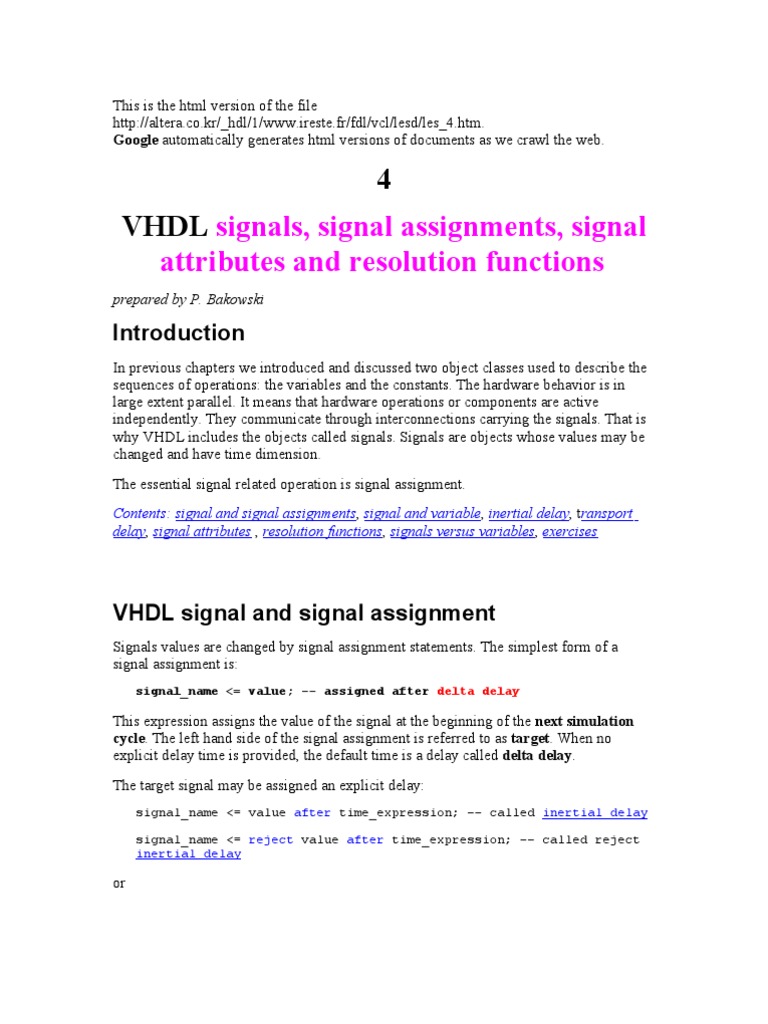 VHDL Signal and Signal Assignment | PDF | Data Type | Vhdl
