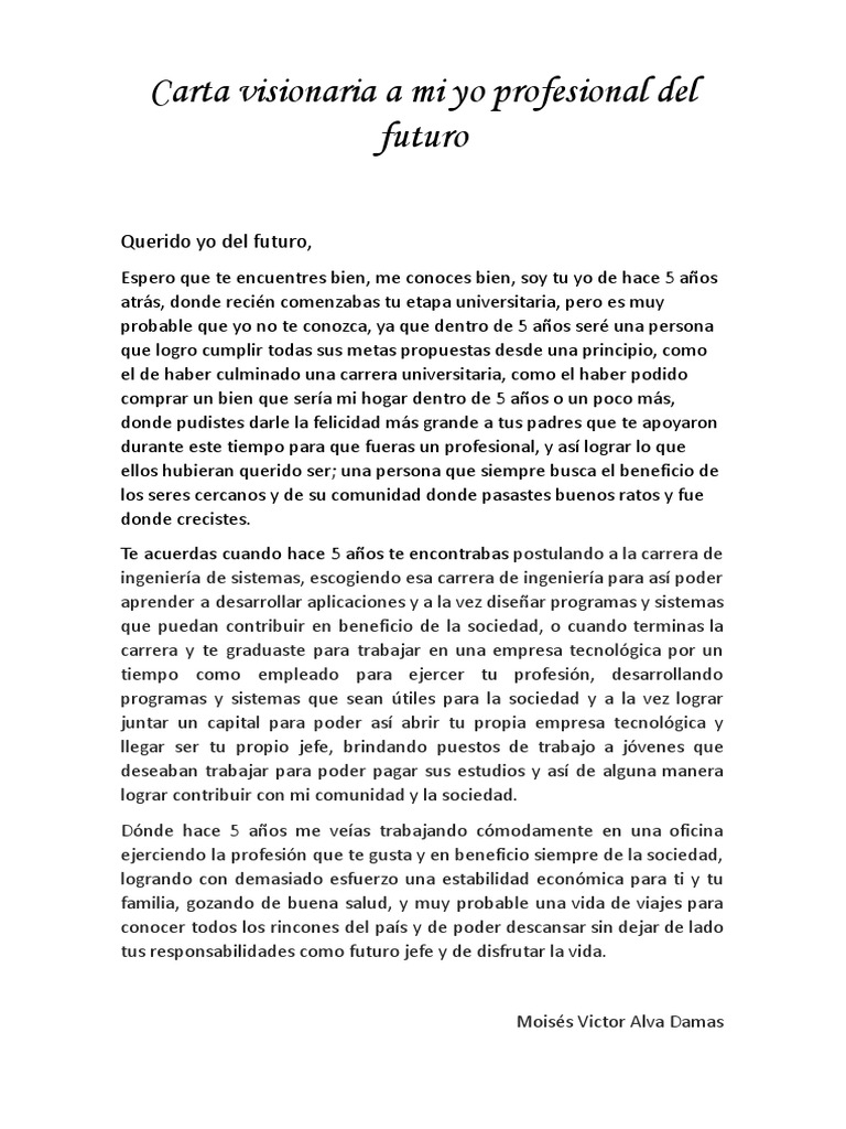 Carta Visionaria A Mi Yo Profesional Del Futuro | PDF