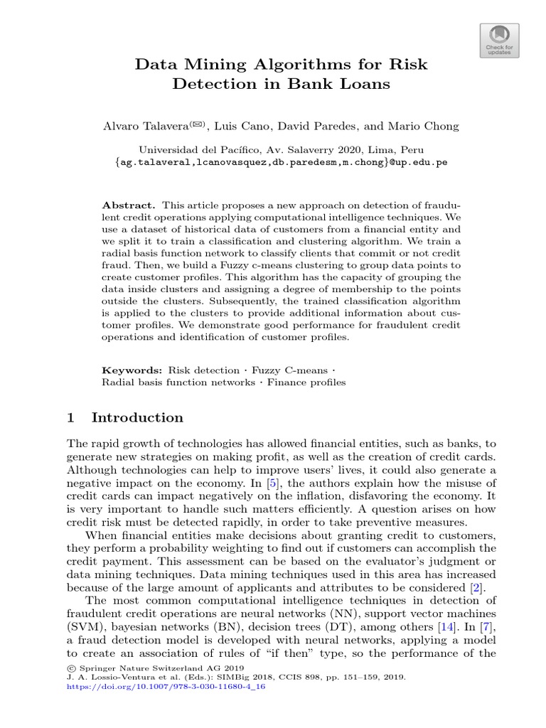 Data Mining Algorithms For Risk Pdf Cluster Analysis Statistical Classification
