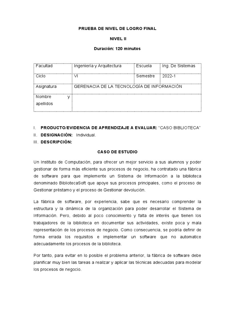 Prueba de Nivel de Logro 02-Final | PDF | Software | Procesos de negocio