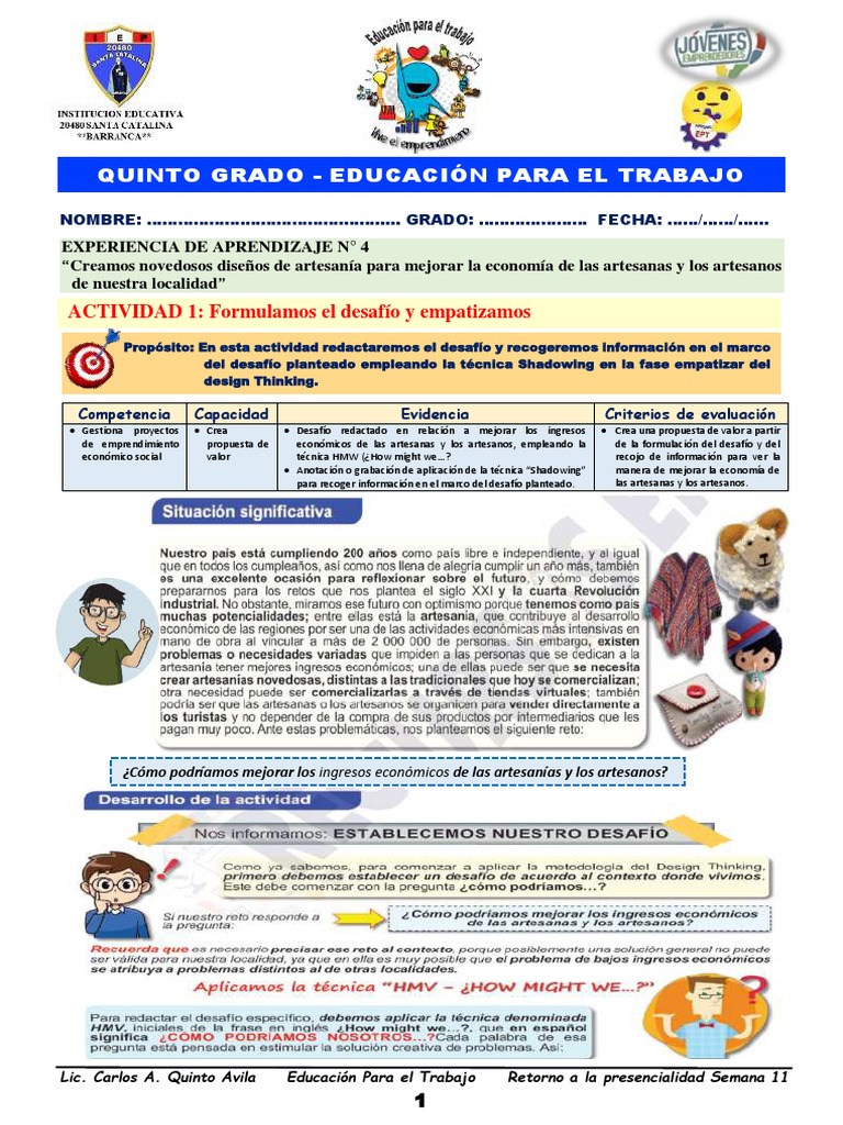 Ficha 1 - Formulamos El Desafío y Empatizamos EPT 5 - Semana 11 | PDF | Evaluación ...