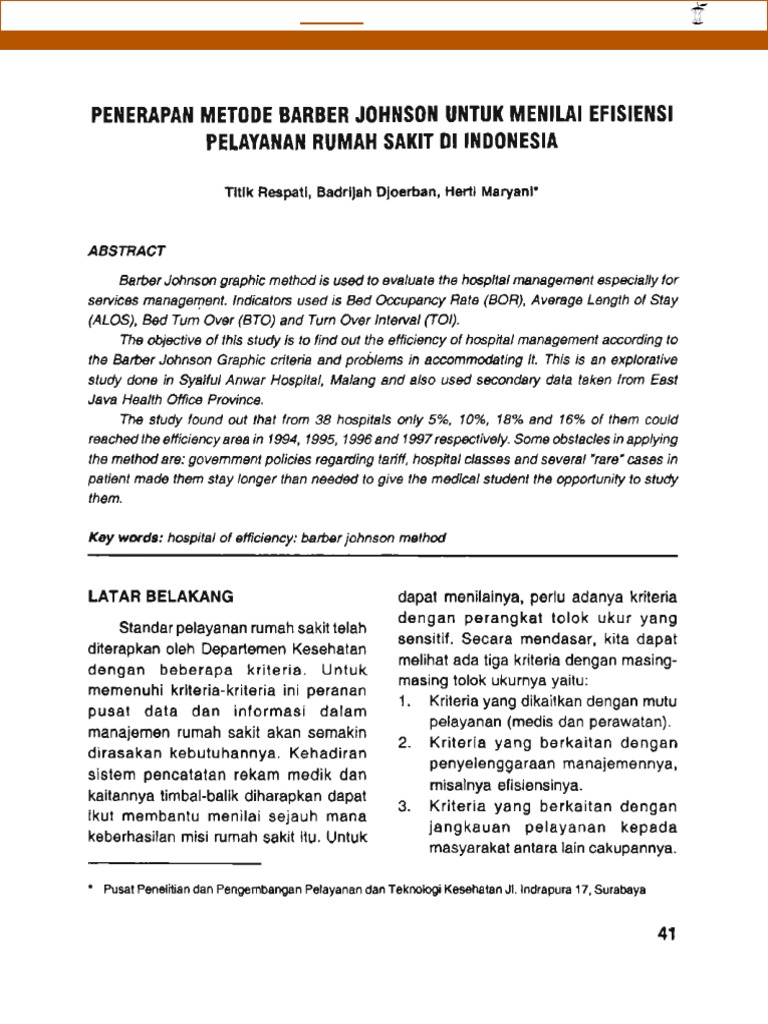 Penerapan Metode Barber Johnson Untuk Menllal Eflslensl Pelayanan Rumah ...