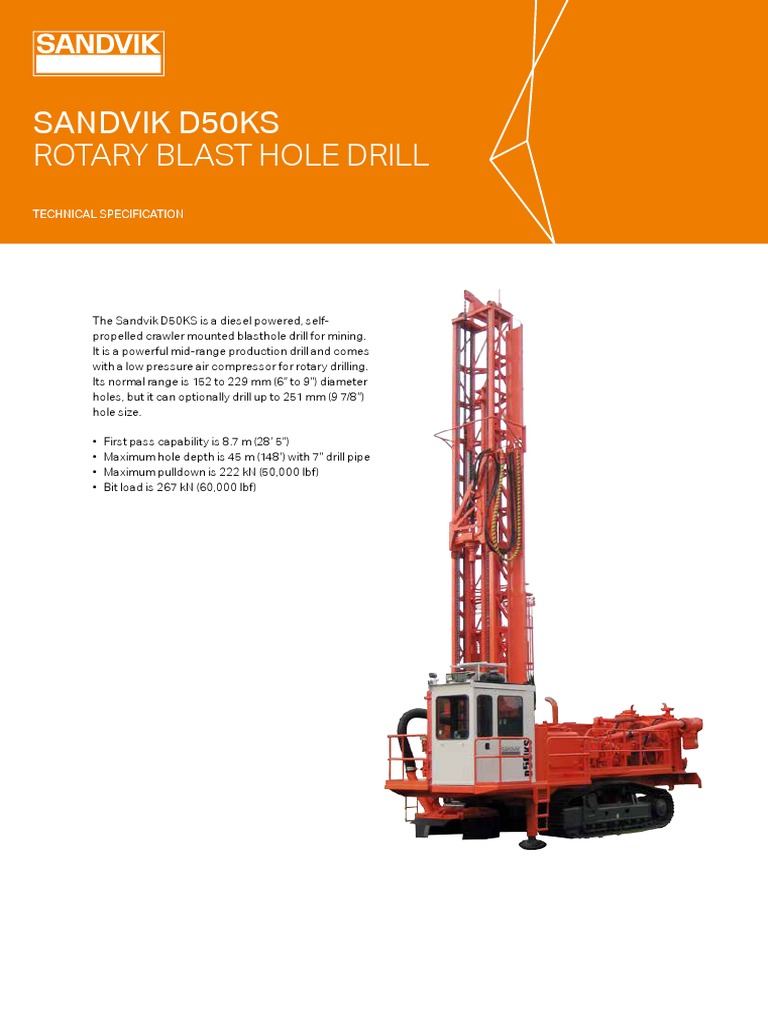 Sandvik D50Ks Rotary Blast Hole Drill: Technical Specification ...