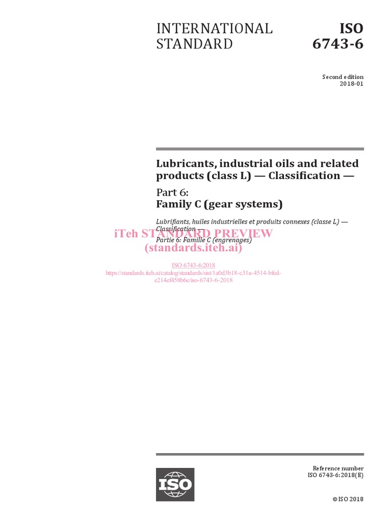 ISO 6743-6 - 2018 - Part. 6 - Family C - Gear Systems | PDF | Lubricant ...