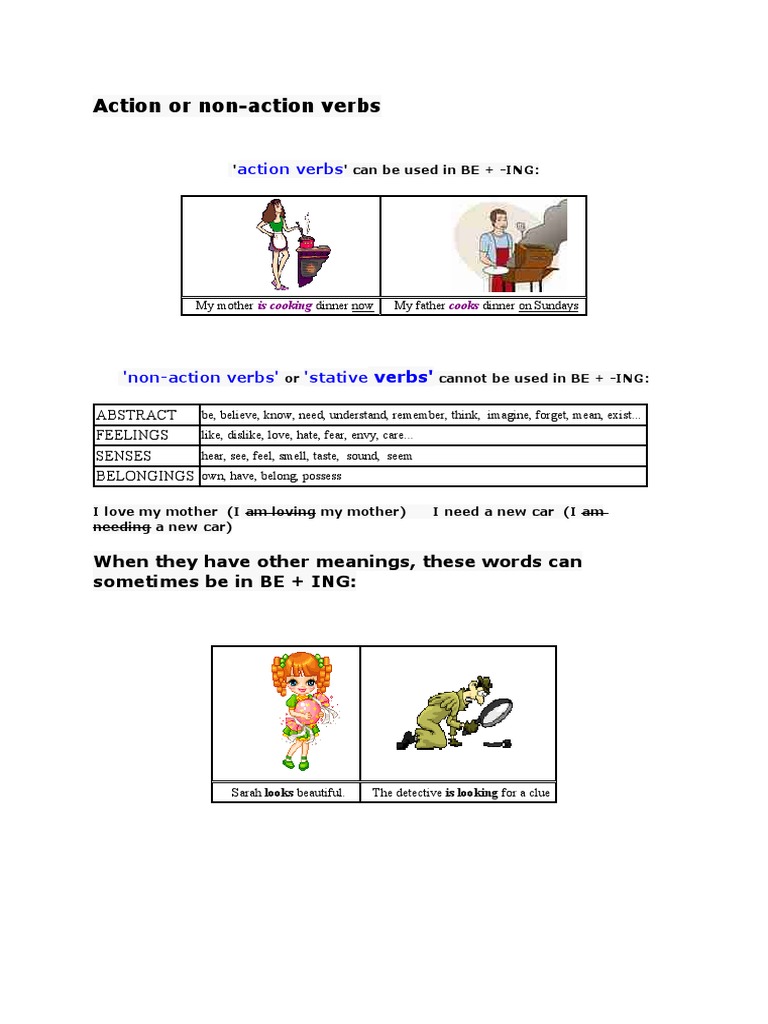 Action or Non Action Verbs | PDF