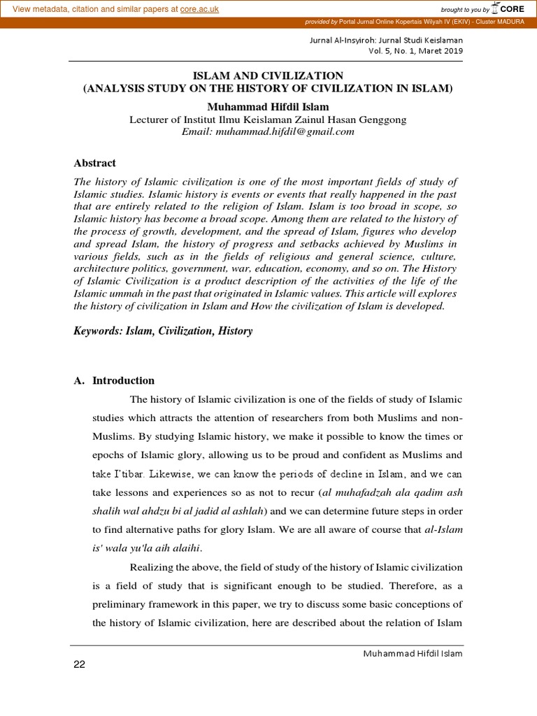 Islam and Civilization (Analysis Study On The History of Civilization ...