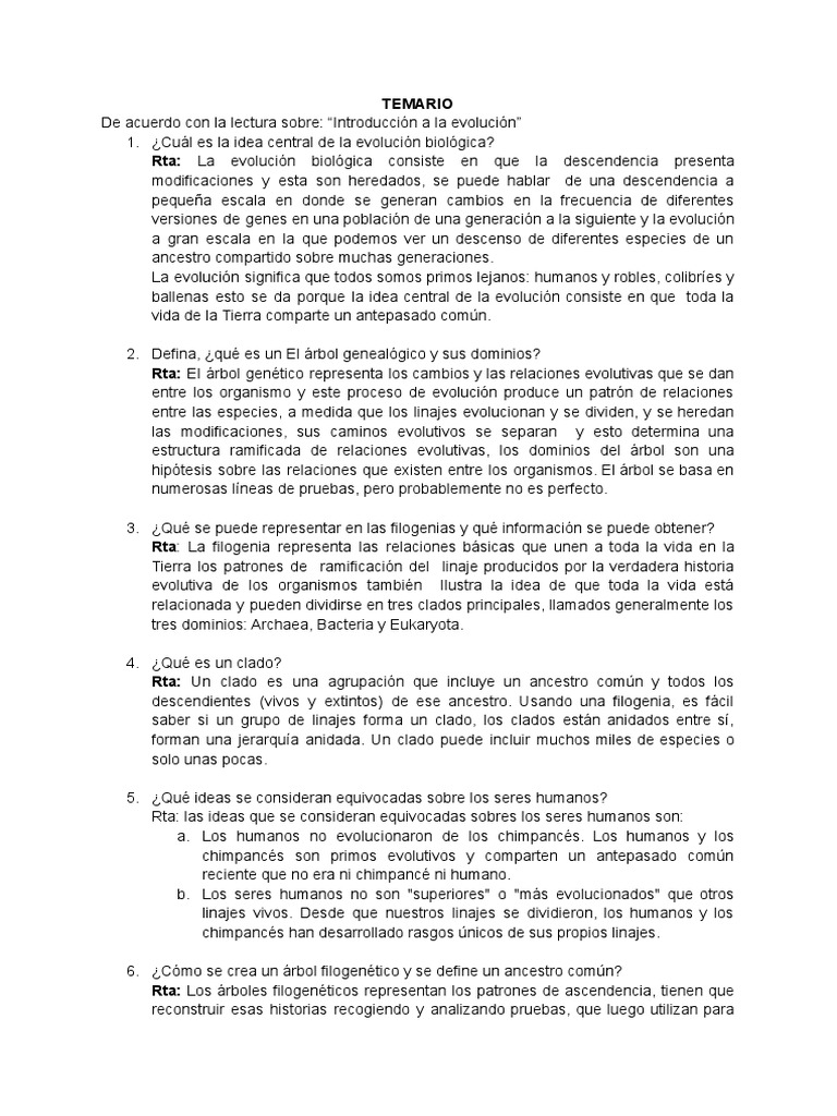 Taller Clase: Introducción A La Evolución | PDF | Evolución | Filogenética