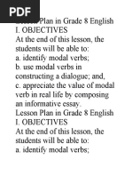 Lesson Plan in Grade 8 English MODALS | PDF | Verb | English Language