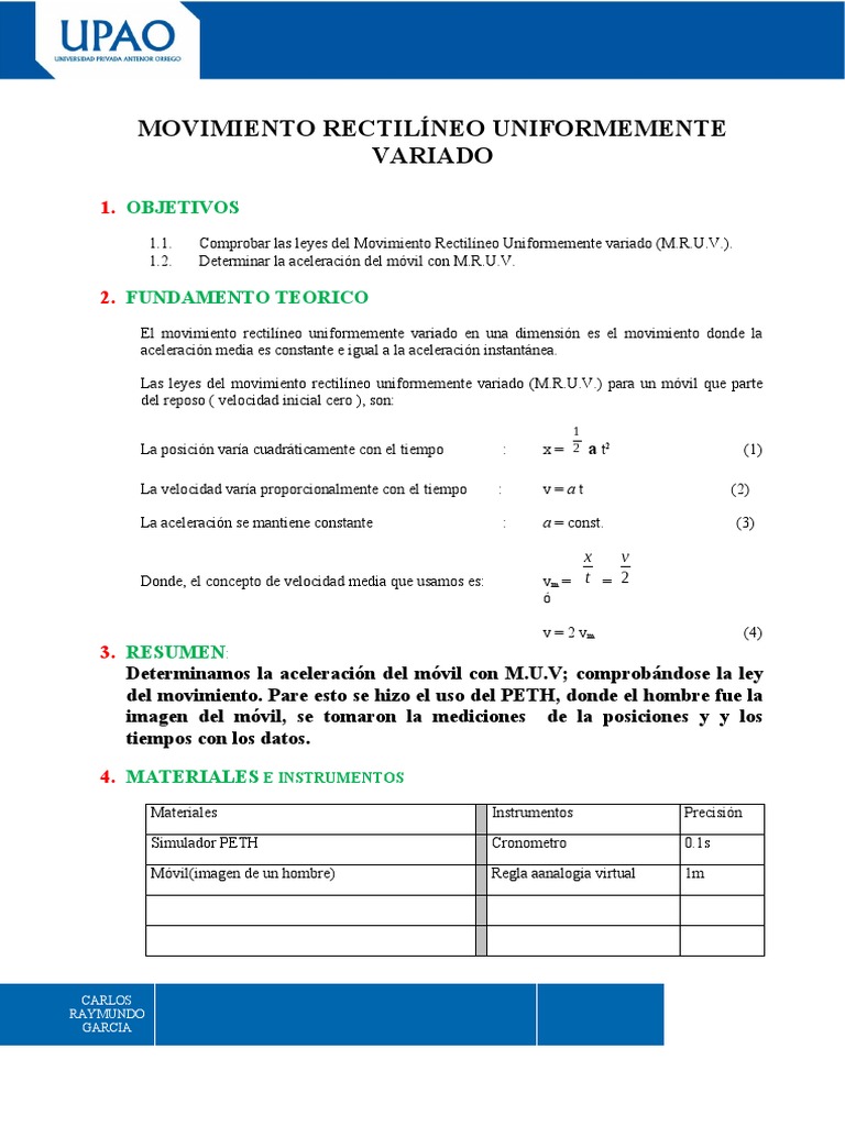 Movimiento Rectilineo Uniforme Variado | PDF | Aceleración | Velocidad