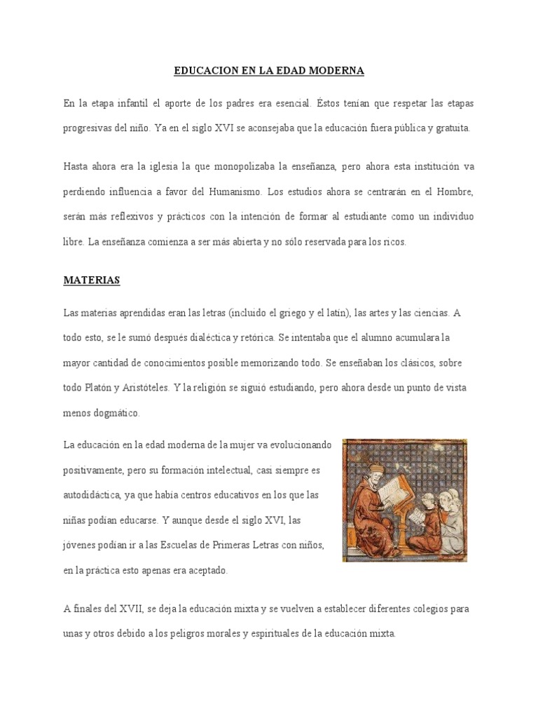 Educacion en La Edad Moderna | PDF