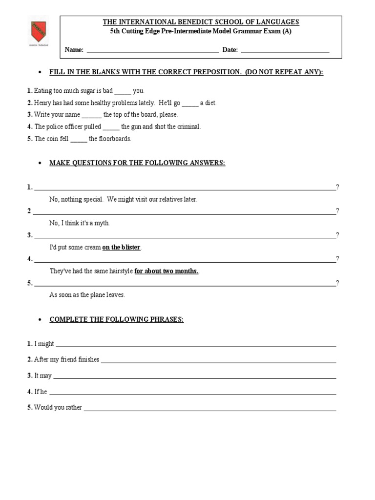 Model Grammar Exam | PDF