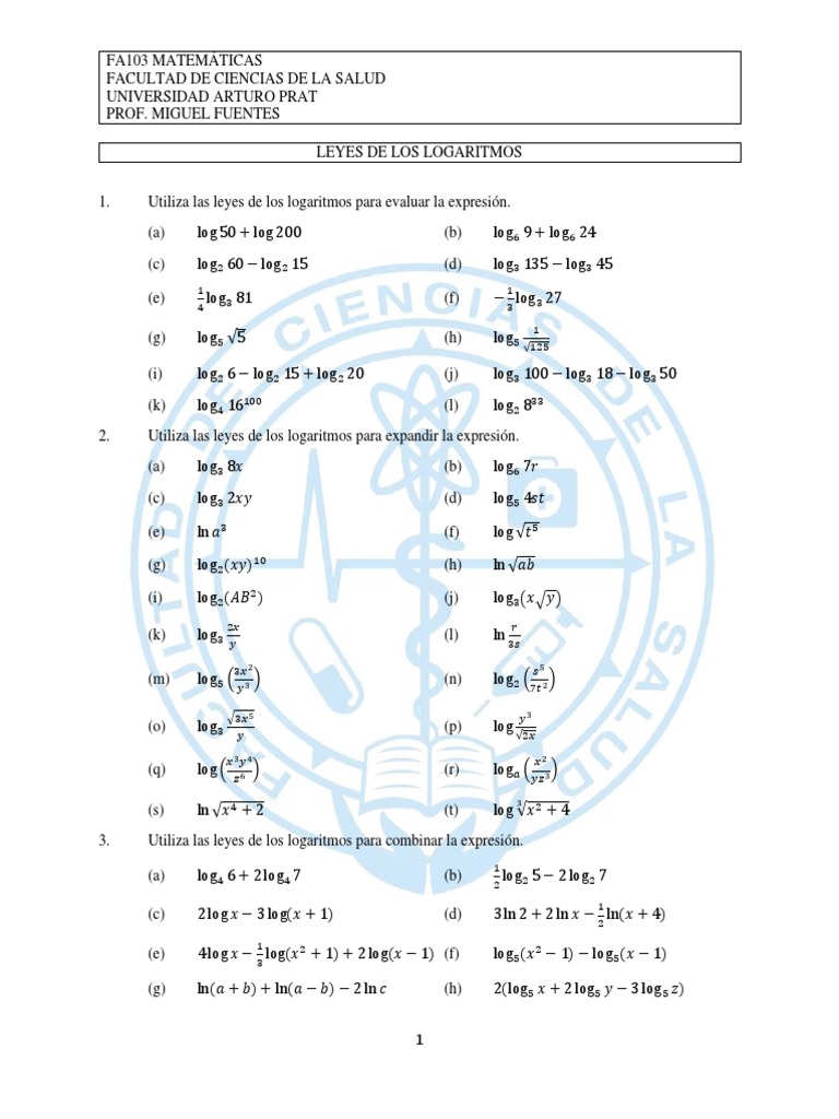 FA103 Guía 17 Leyes de Los Logaritmos | PDF | Logaritmo | Números