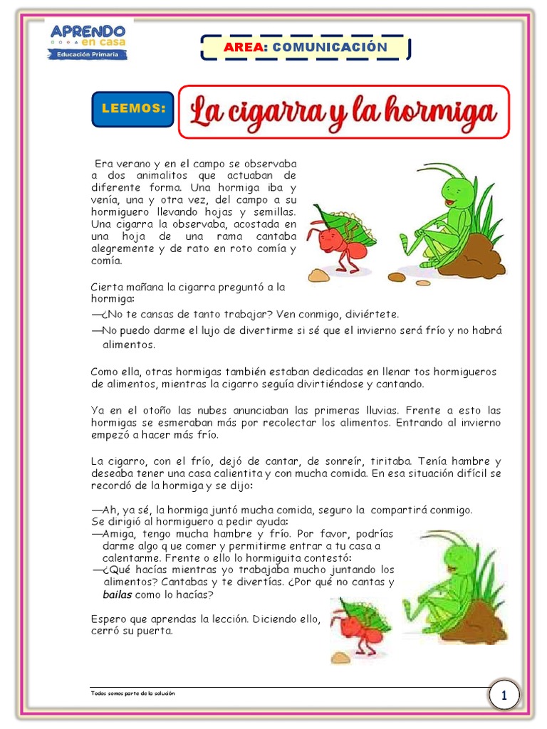 La Hormiga Y La Cigarra Pdf Hormiga
