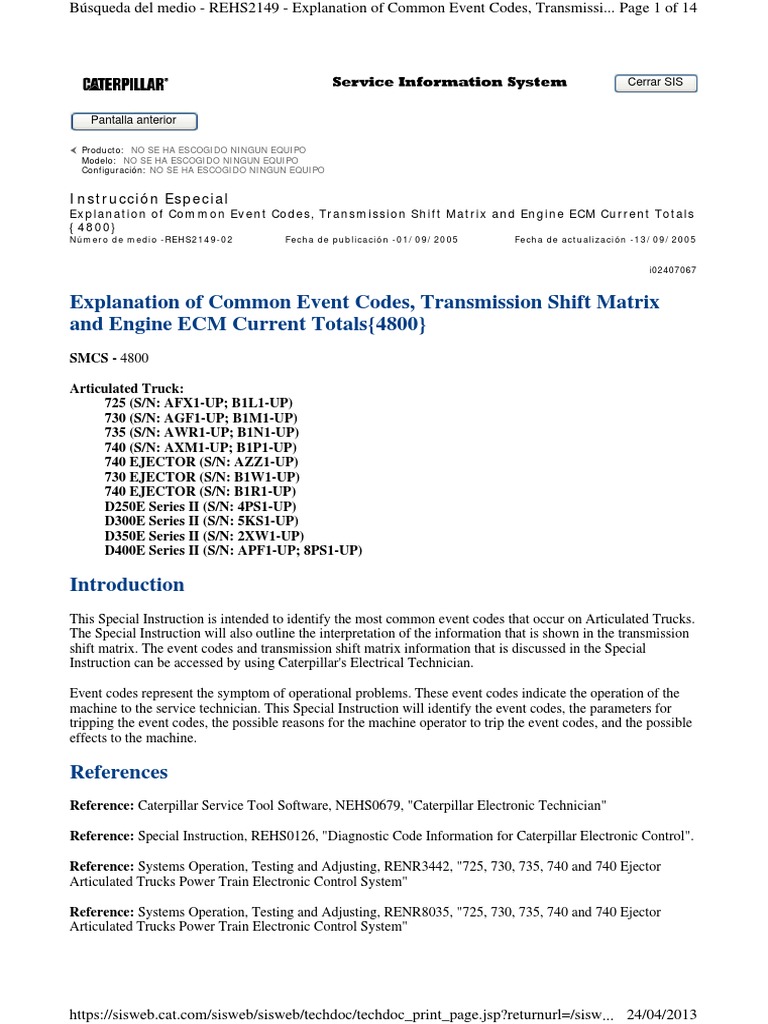 Explanation of Common Event Codes, Transmission Shift Matrix and Engine ...