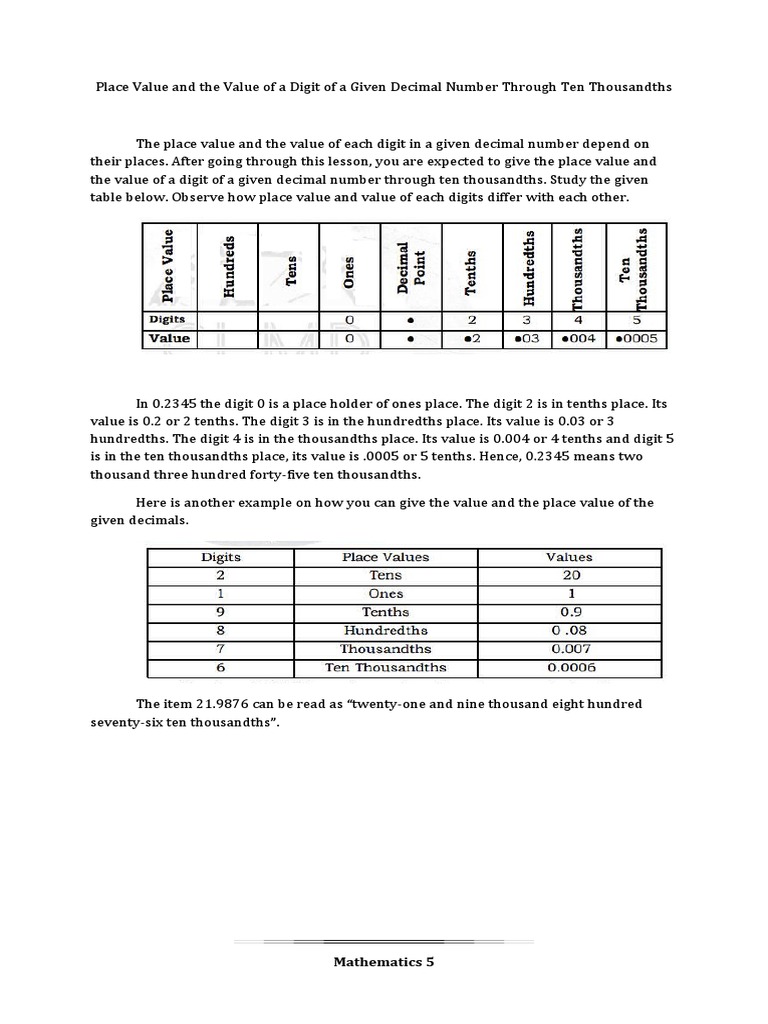 Week 19 Math 5 | PDF | Numbers | Decimal