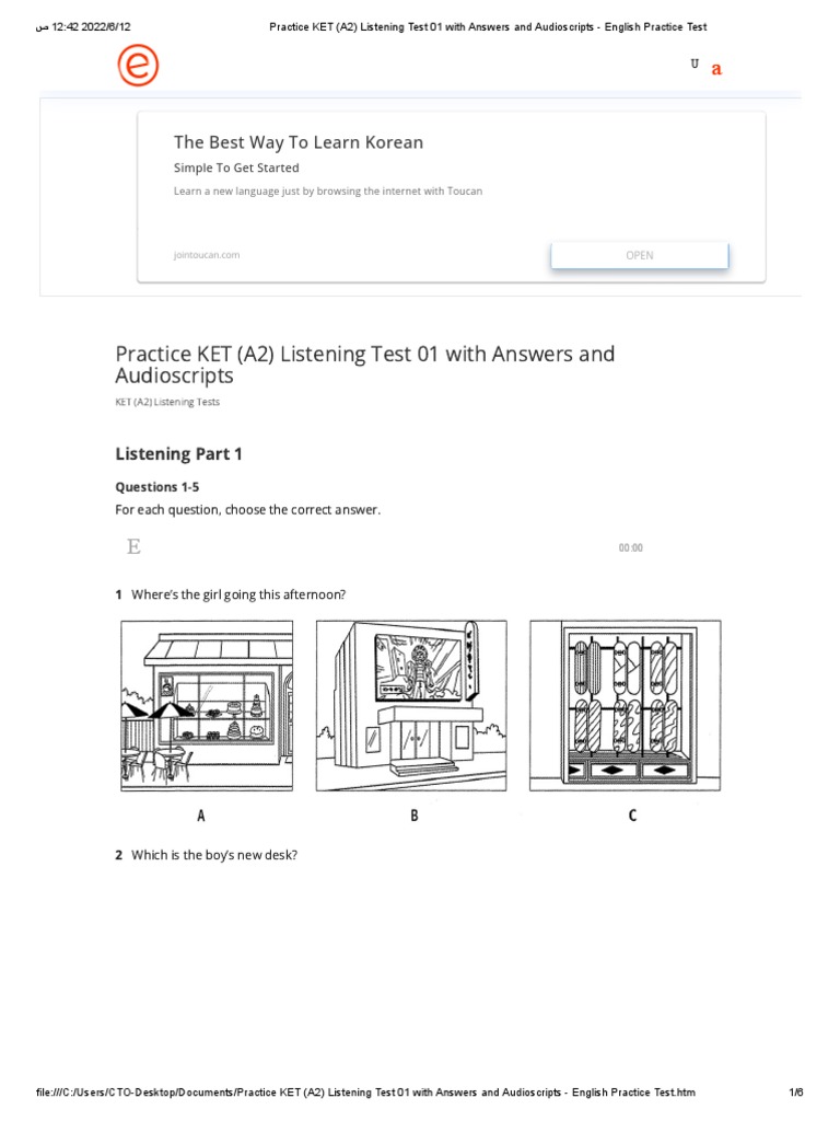 Practice KET (A2) Listening Test 01 With Answers and Audioscripts ...