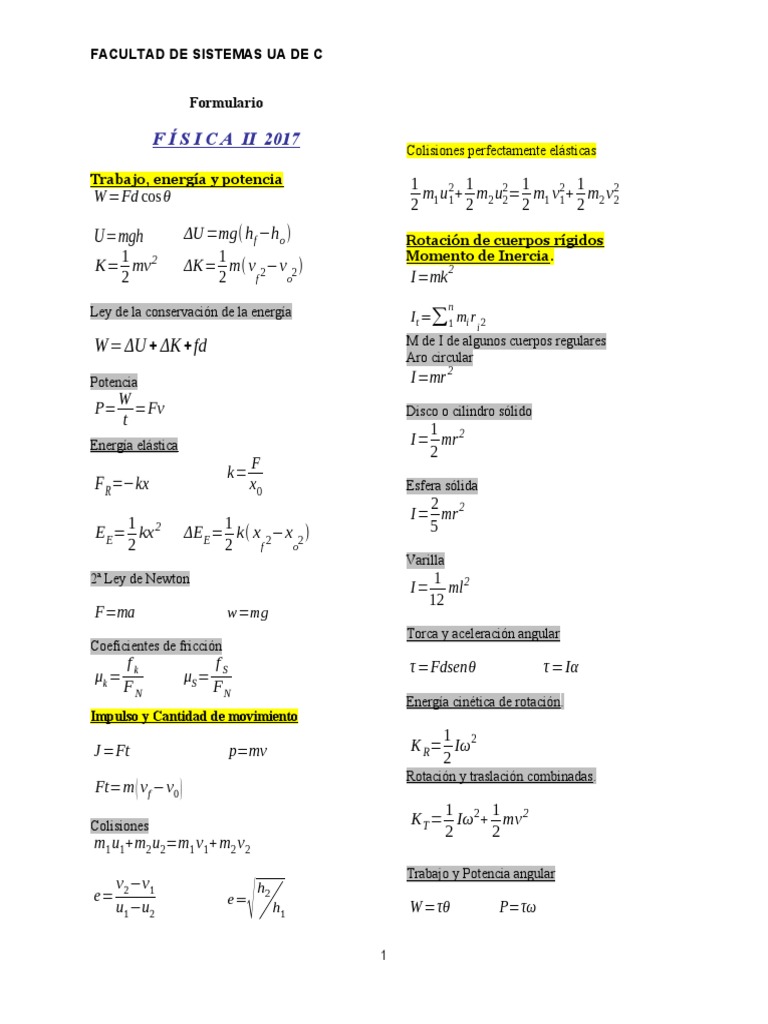 Formulario Física II | PDF | Calor | Conduccion termica