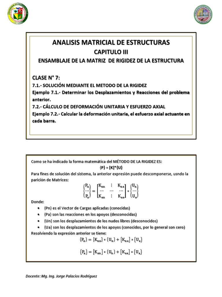 Análisis estructural mediante el método de la rigidez | PDF | Braguero | Matriz (Matemáticas)