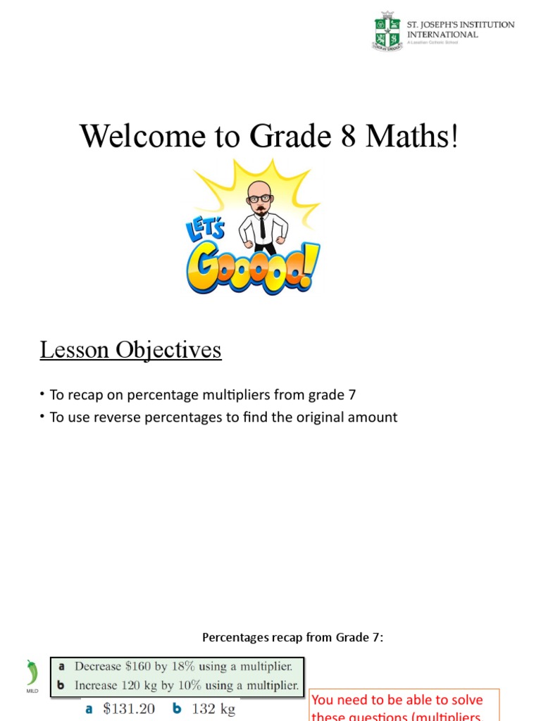Welcome To Grade 8 Maths! | PDF | Percentage | Mathematics
