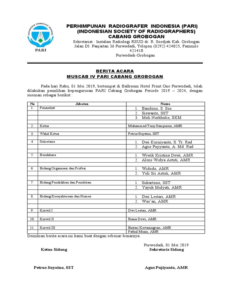 Berita Acara Muscab Iii Pari Grobogan | PDF