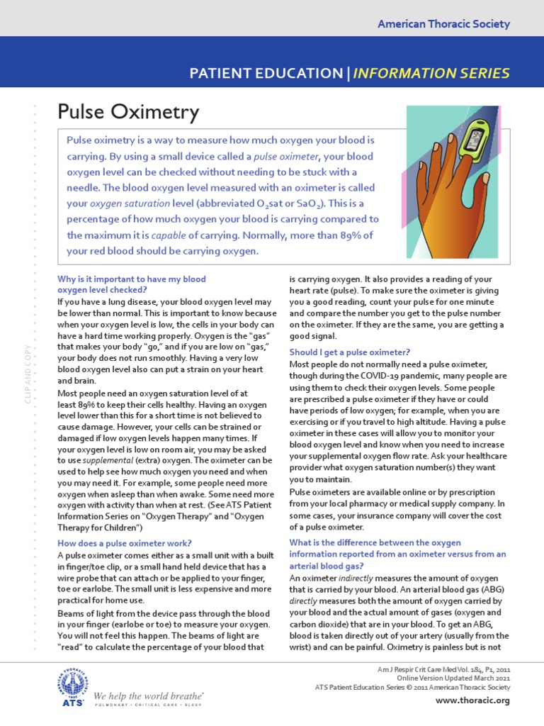 Pulse Oximetry: Patient Education | PDF | Medicine | Medical Specialties