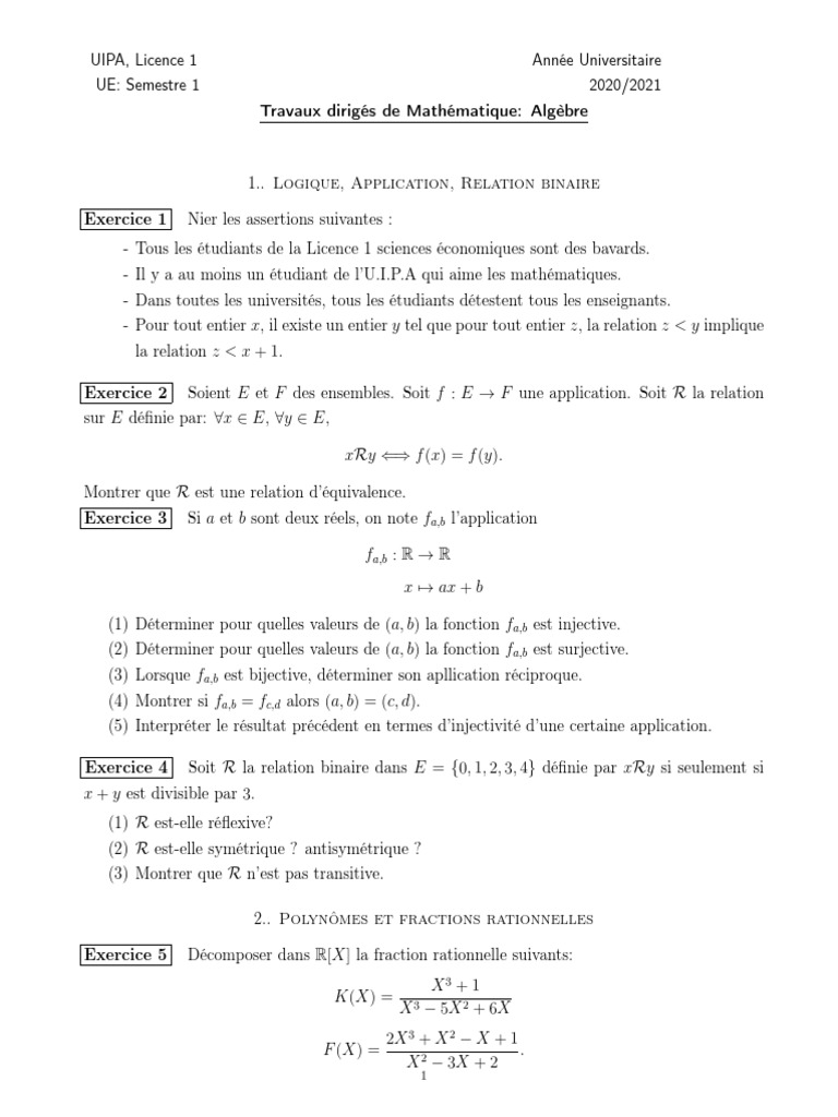 TD Math Uipa | PDF | Matrice (Mathématiques) | Théorie des opérateurs
