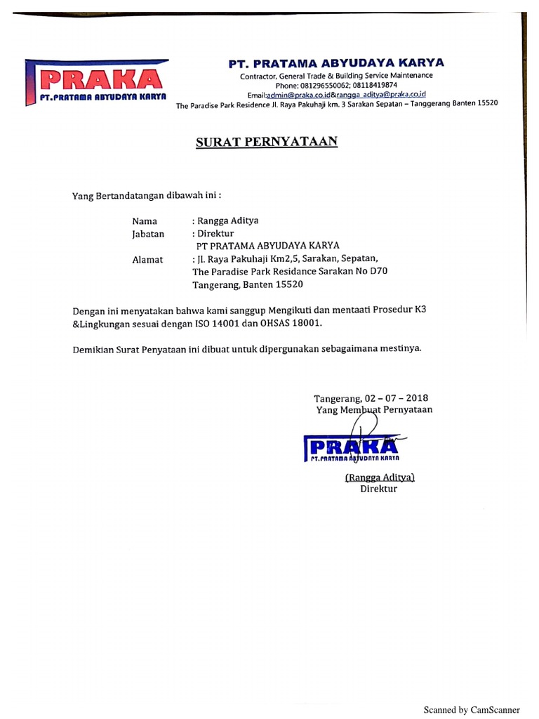 Surat Pernyataan K3 | PDF